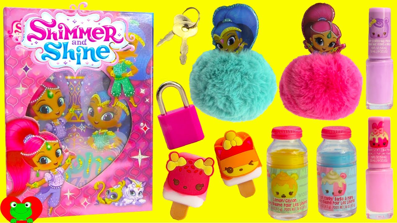 Shimmer and Shine Diary Keepsake Lock Box Num Noms Lip Glosses - YouTube