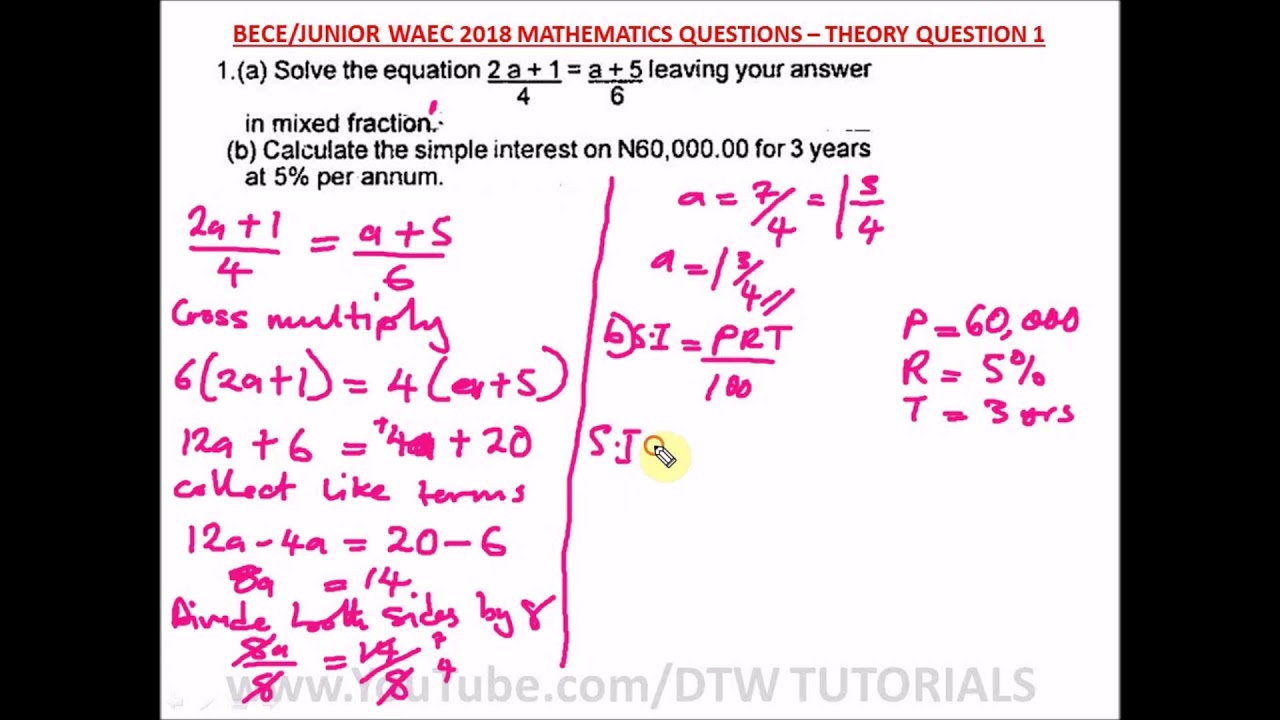 Simple Interest (Solved Junior WAEC BECE Past Question 2019 - Theory ...