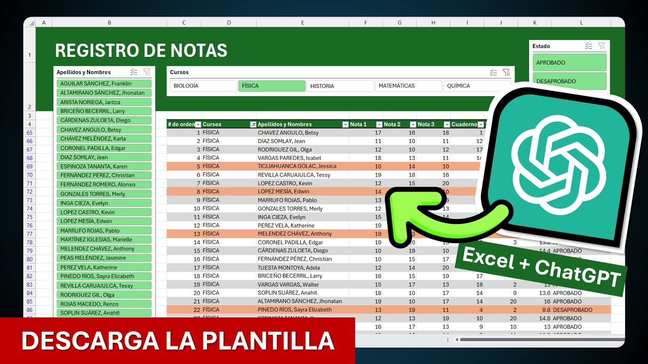 📝 Cómo hacer un Registro de Calificaciones - Excel + ChatGPT para ...