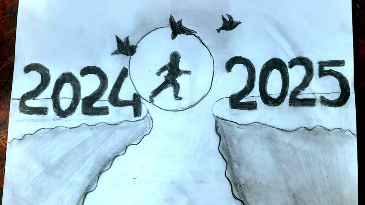 2025 new year drawing - How to draw an easy new year drawing - YouTube