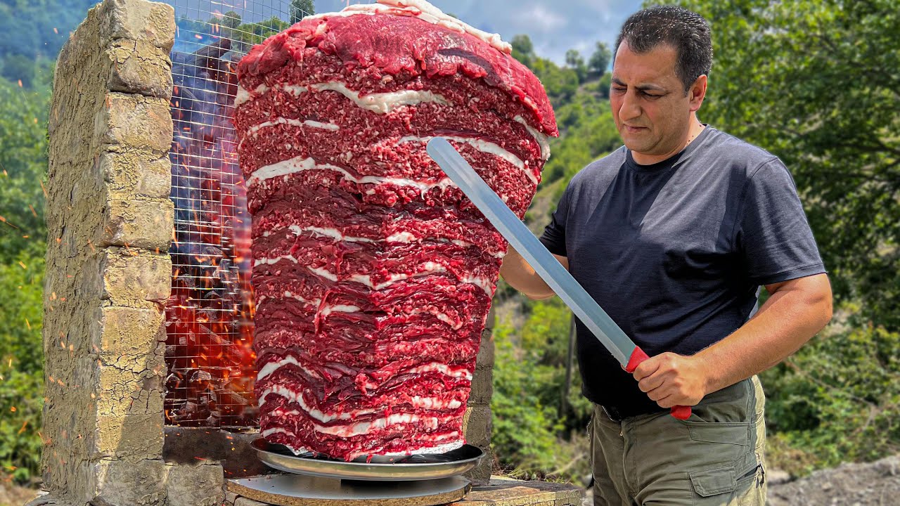 Massive Meat Doner Cooked On Fire! This Juicy Meat Will Drive Everyone ...