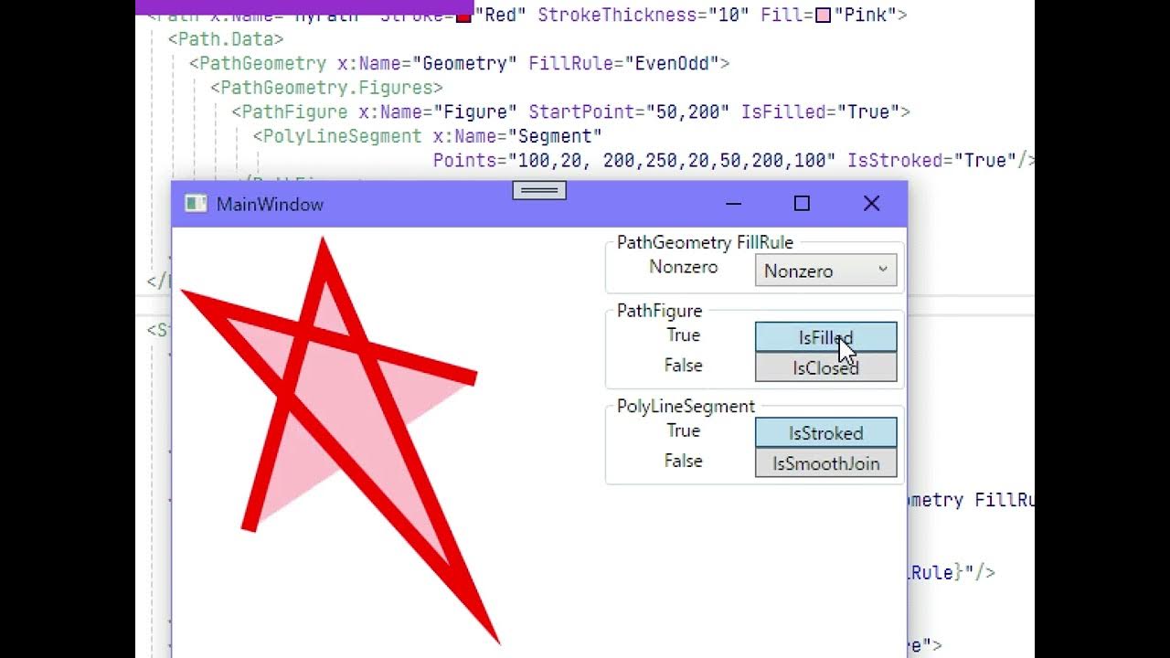 WPF、PathGeometryで図形描画したときの動作確認してみた、FillRule、IsFilled、IsClosed、IsStroked、IsSmoothJoin - YouTube
