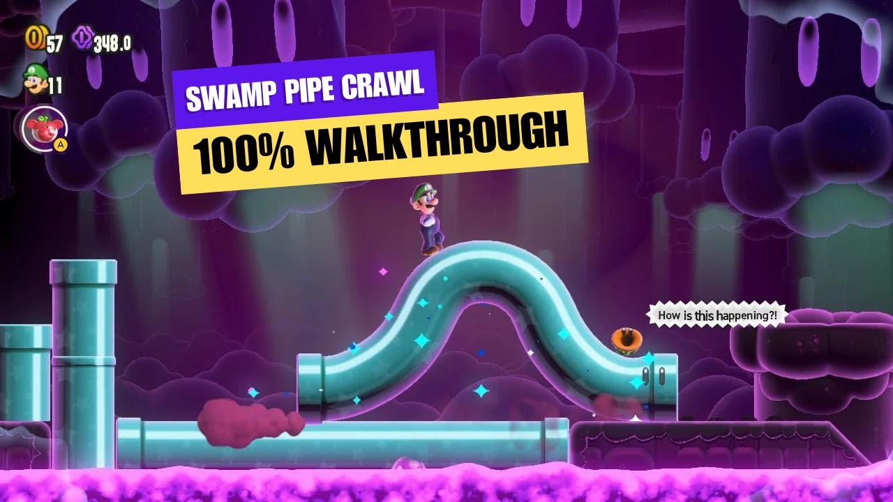 Super Mario Bros. Wonder Swamp Pipe Crawl 100% Completion Walkthrough ...