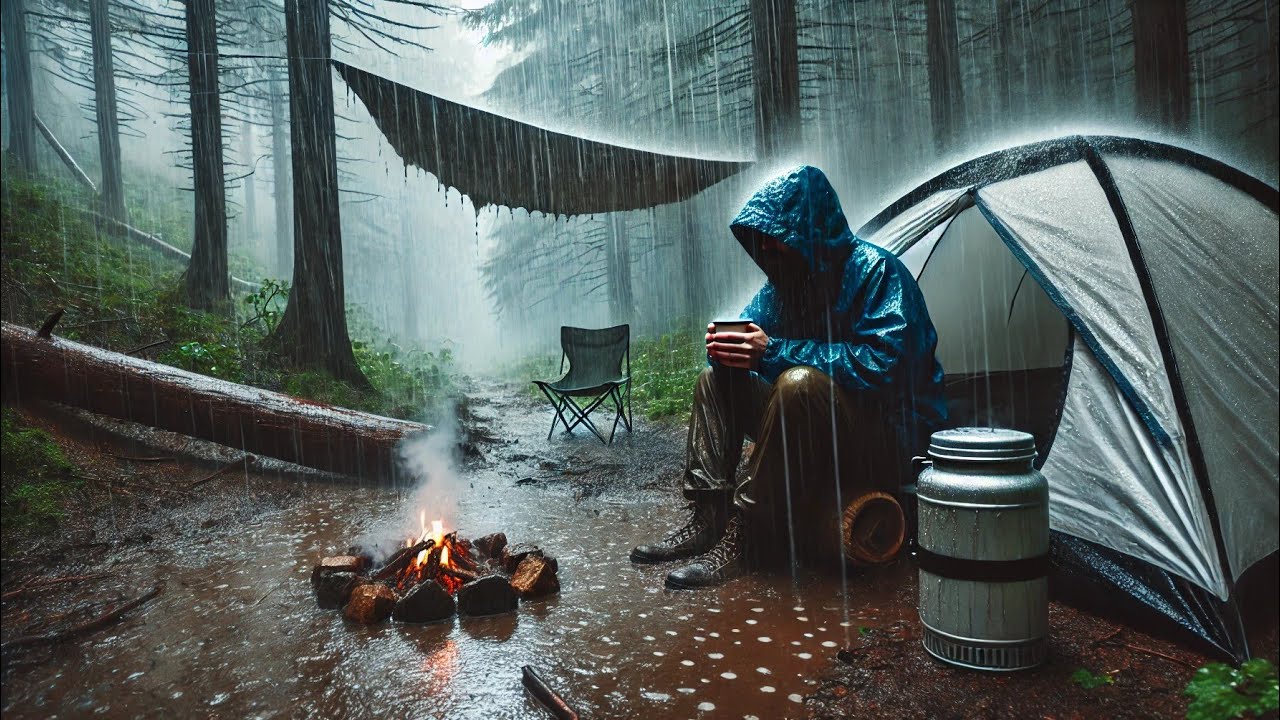 TRAPPED IN HEAVY RAIN & THUNDERSTORM – SOLO CAMPING NIGHTMARE! RELAXING ...