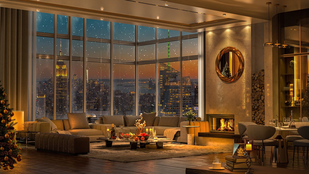 Winter Tranquility in NYC | Cozy Bedroom Jazz with Snowfall Outside ...