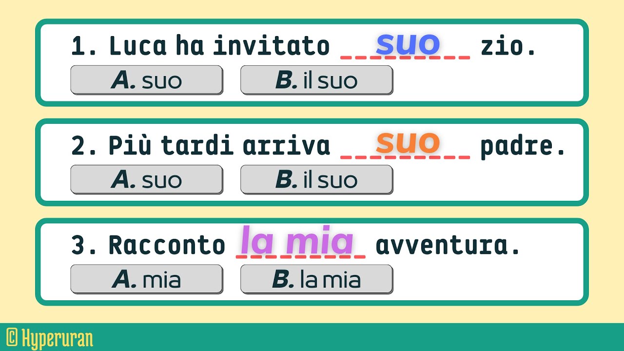 Italian choose between possessives with or without article | Mio/il mio ...
