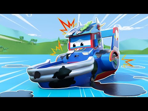 Oh hayır! Süper TEKNE tamamen YAKIT'a yapıştı | Çocuklar İçin Acil Durum Araçları | Araba yıkama