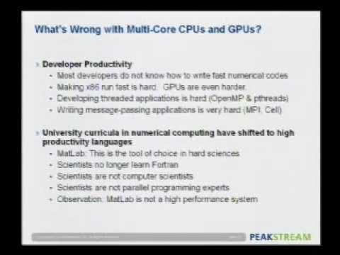 The PeakStream Platform for Many-Core Computing - YouTube