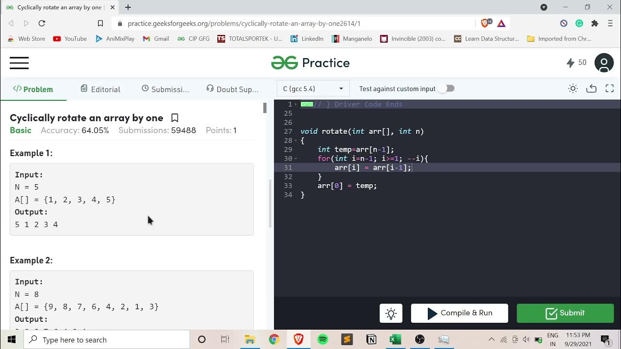 Cyclically rotate an array by one | Q7 | GFG | DSA Sheet Love Babbar - YouTube