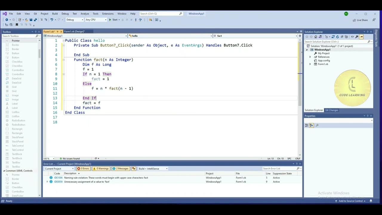 Vbnet Function Recursion Codelearning Youtube
