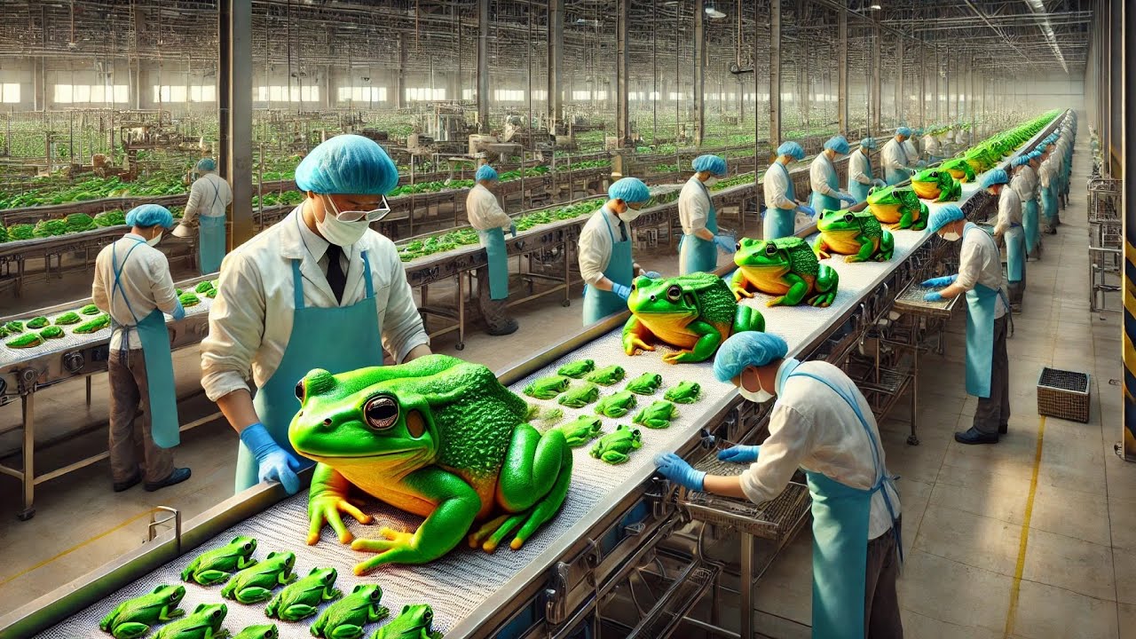 1.5 million tons of frogs have been raised and consumed by China-Frog processing factories - YouTube
