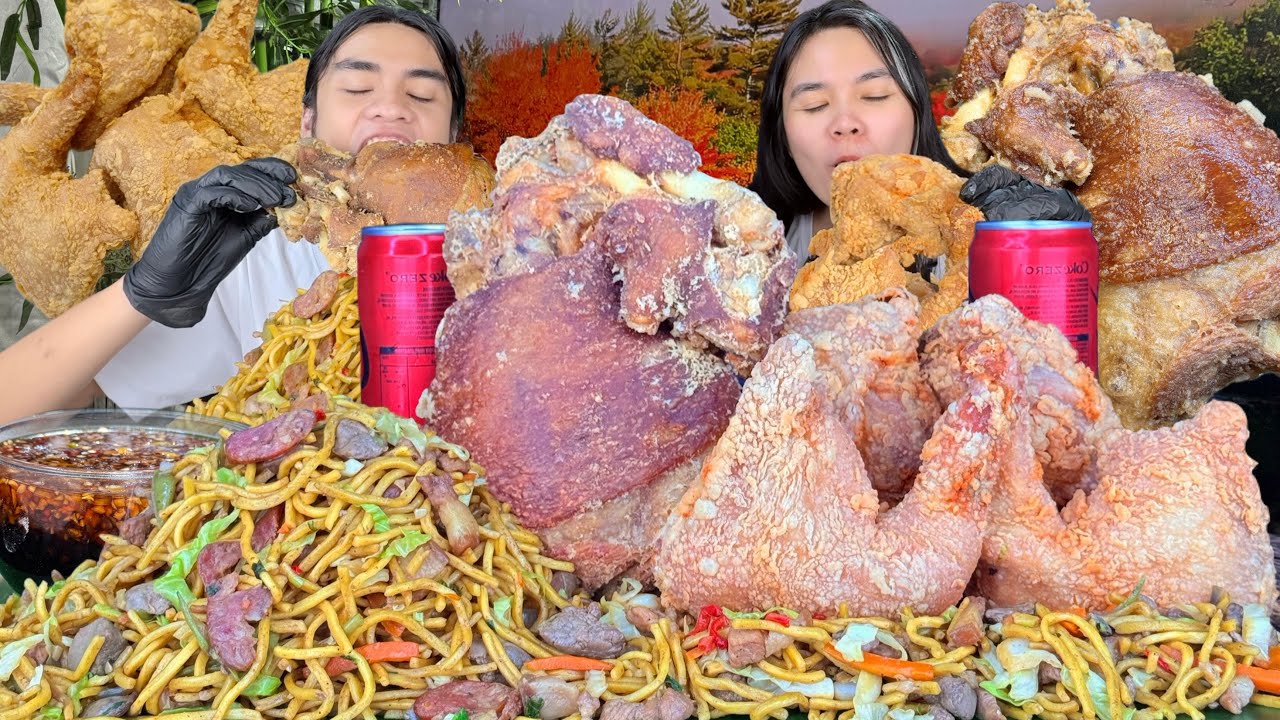 Pancit Canton, Crispy Pata, & Fried Chicken Mukbang Eating Show - YouTube