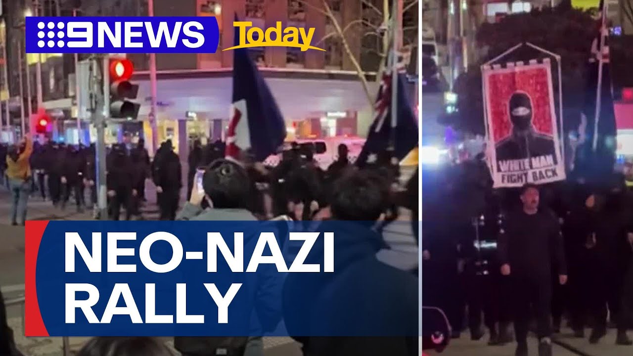 Masked neo-Nazis march through Melbourne's CBD | 9 News Australia - YouTube