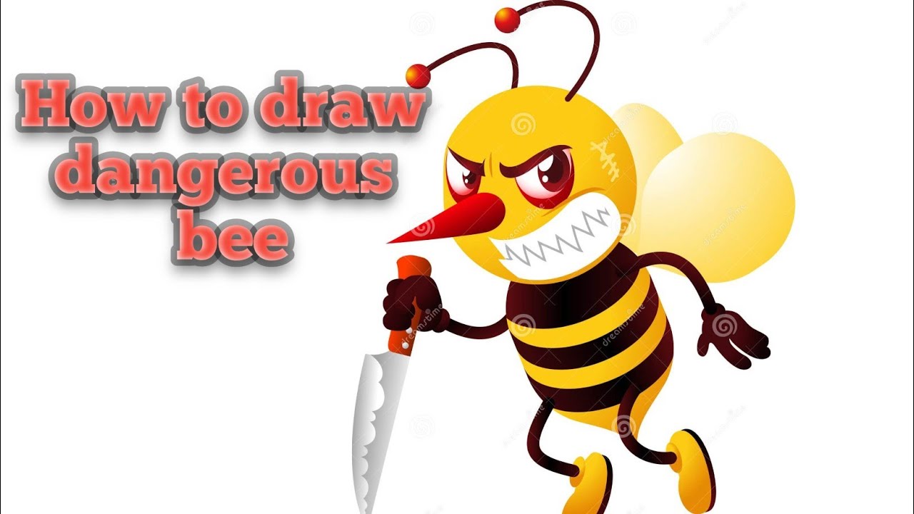 Easy drawing of a dangerous bee||simple drawing with colouring for ...