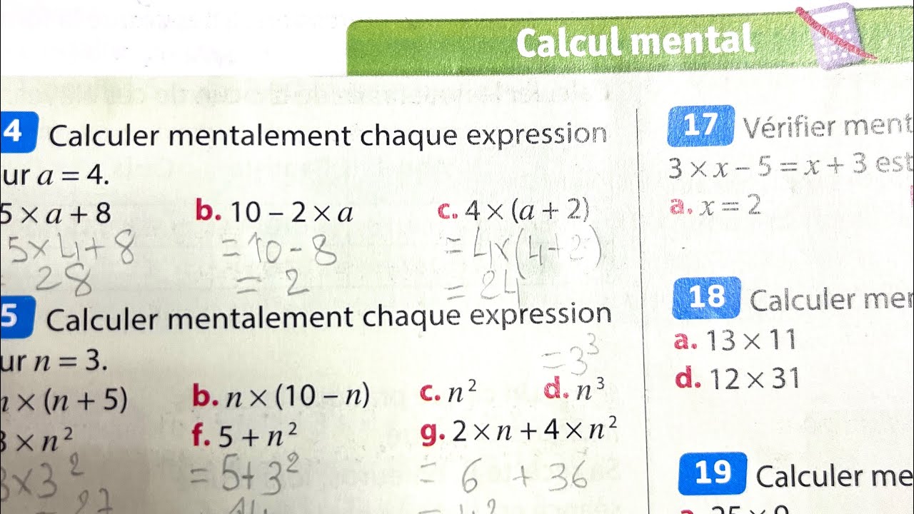 5 - remplacer a par une valeur - ex 14 / 15 page 38 transmath - YouTube