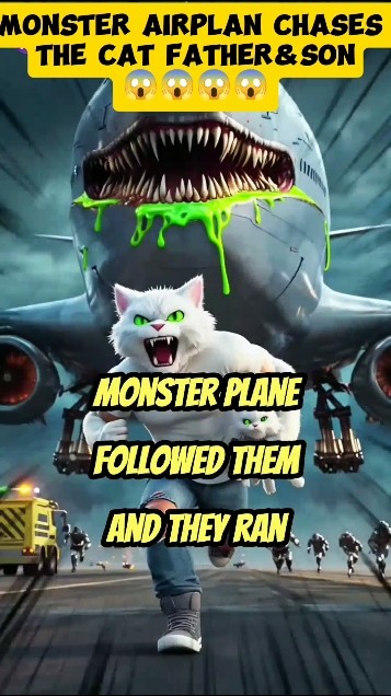 "A monster airplane started chasing cat and his kitten to eat them."|ai ...