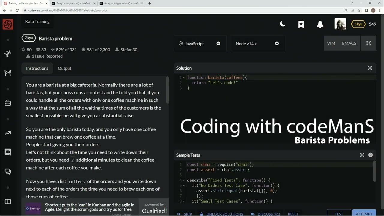 Codewars 7 kyu Barista Problems JavaScript - YouTube