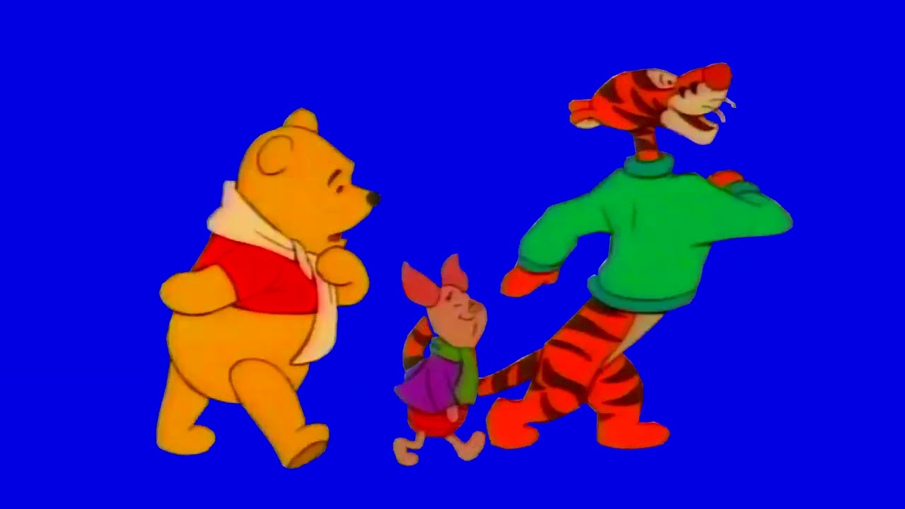 Winnie the Pooh, Piglet and Tigger walking in blue screen - YouTube