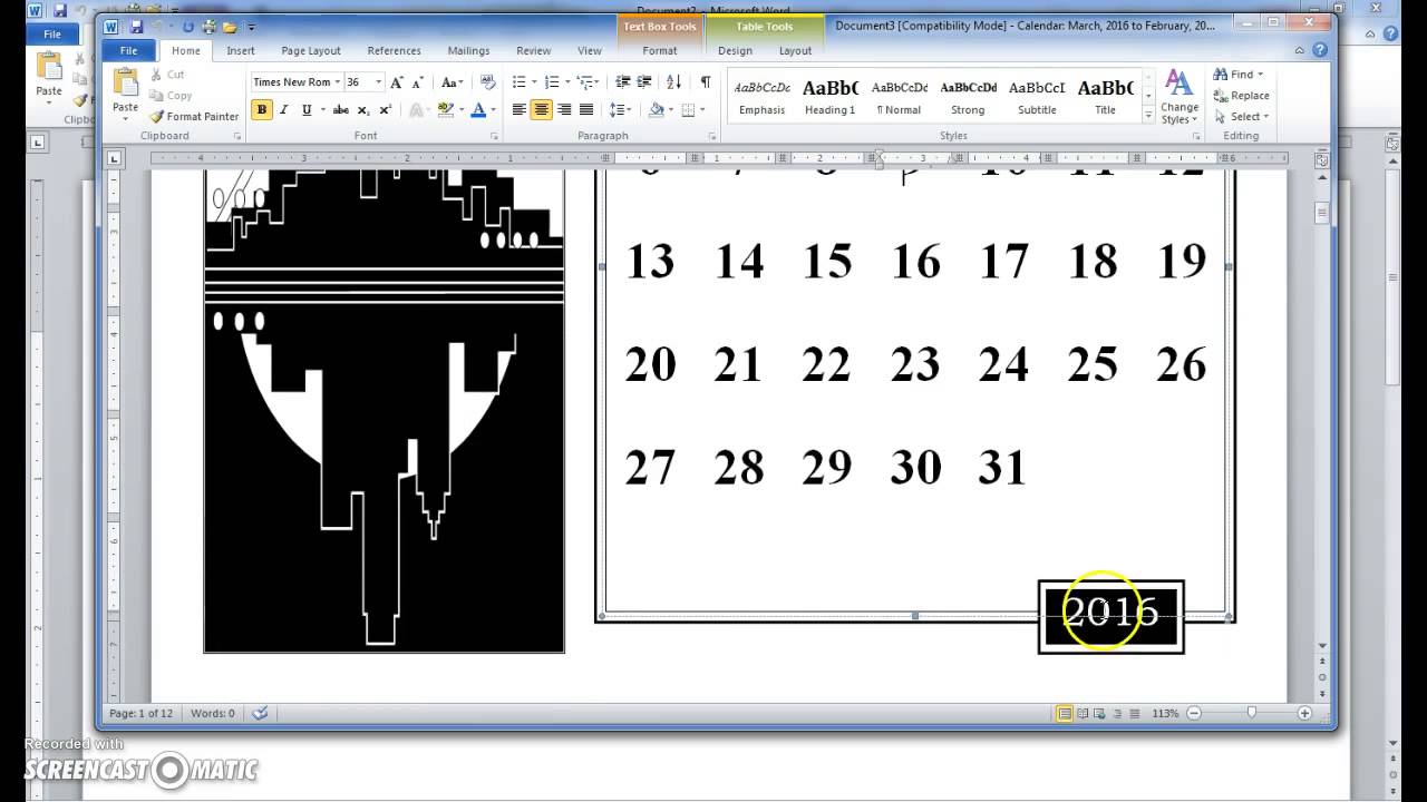 Creating a Calendar using a Word Template Step 1 - YouTube