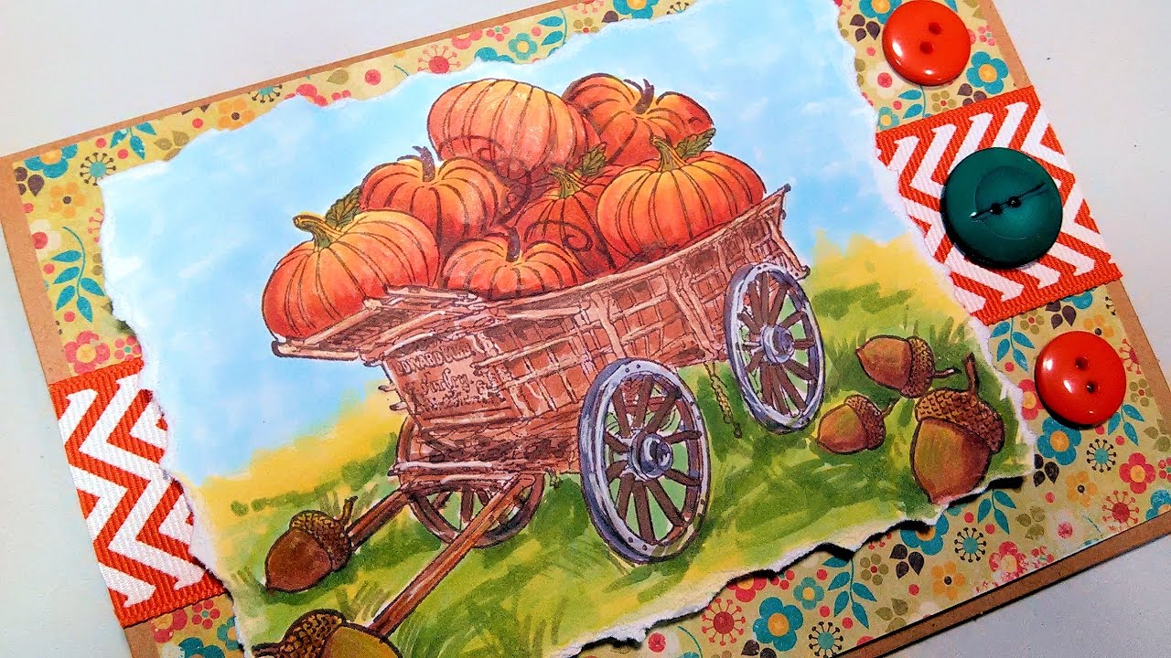 Stamp Giveaway & Fall Pumpkin Wagon Card Coloring Tutorial! - YouTube