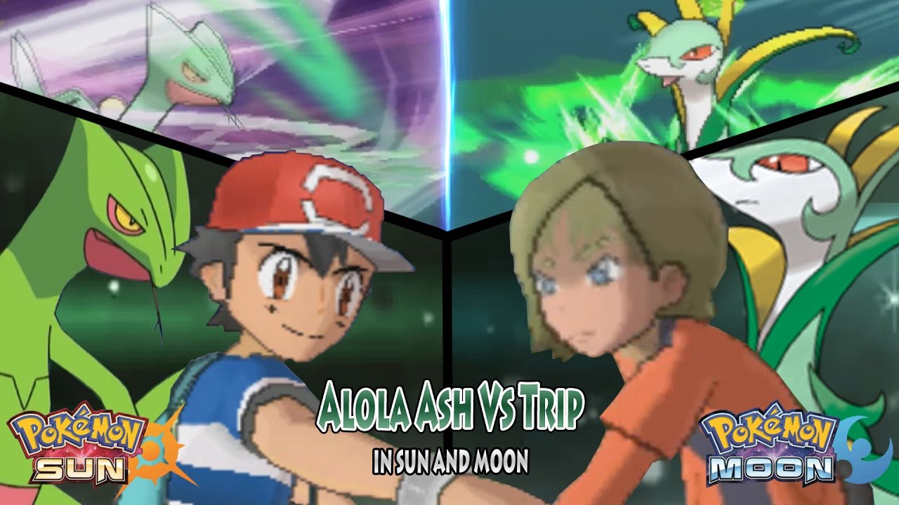 Pokemon Sun and Moon: Ash Vs Trip (Ash's Sceptile Vs Serperior) - YouTube