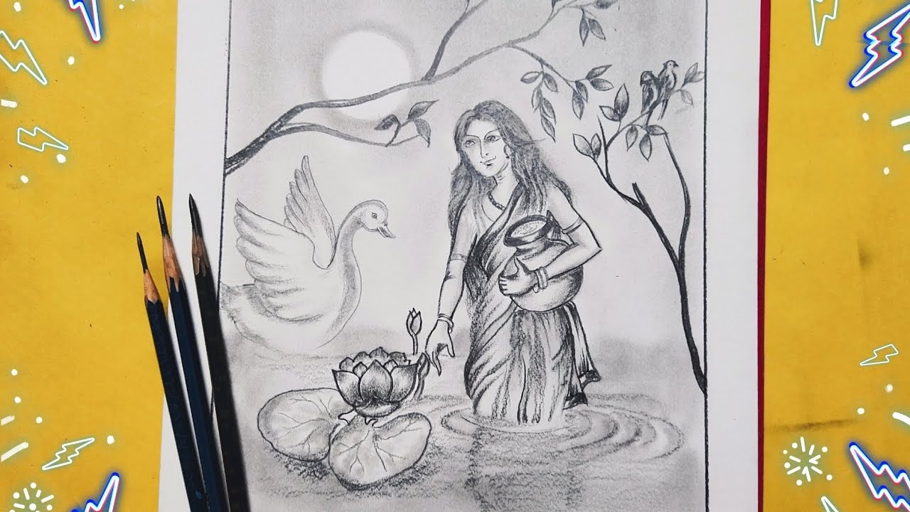 Drawing on a village woman in the pond - YouTube