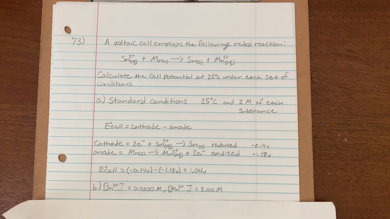 Ch.19 Solving for Cell Potential at NonStandard Conditions and Nernst ...