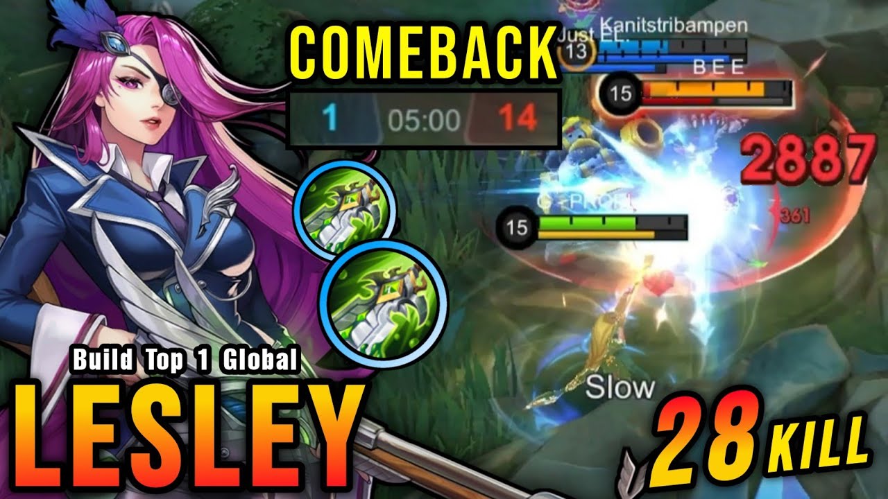 COMEBACK!! 28 Kills Lesley Carry The Game!! - Build Top 1 Global Lesley ~ MLBB - YouTube
