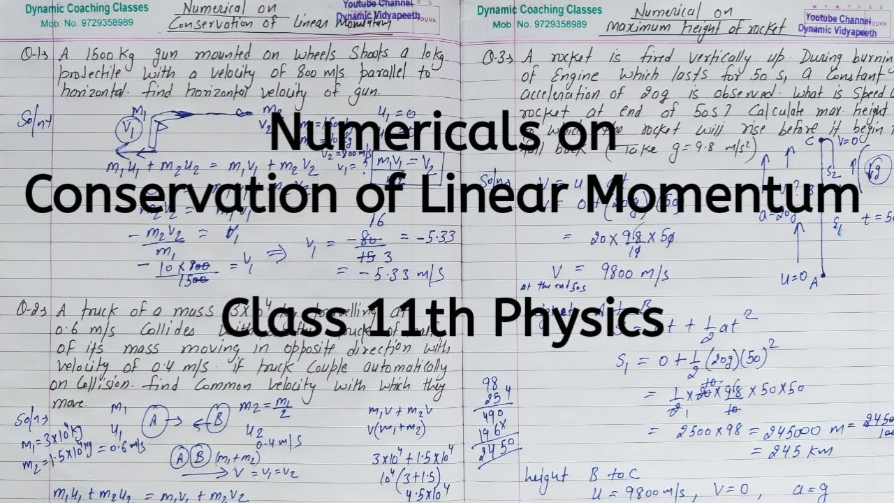 Numericals On Conservation Of Linear Momentum Chapter 4 Laws Of