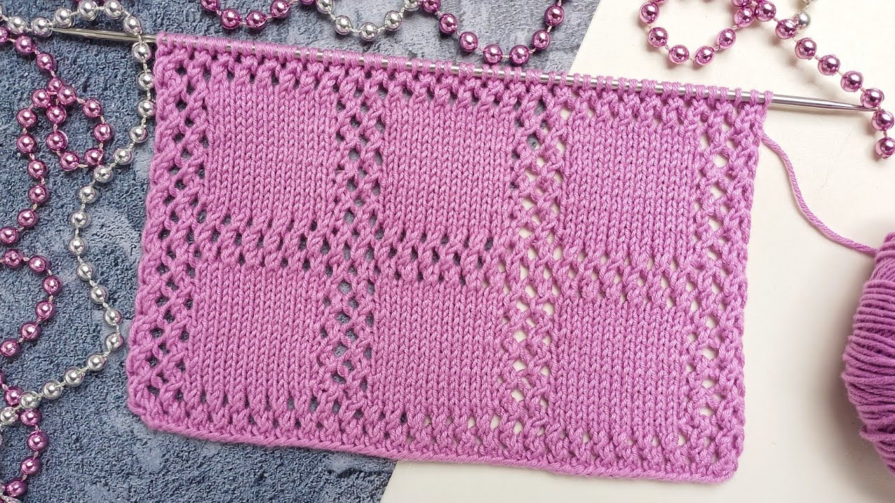 "Квадратики" в ажуре/ Интересный узор спицами/ Схема/ Simple openwork pattern - YouTube