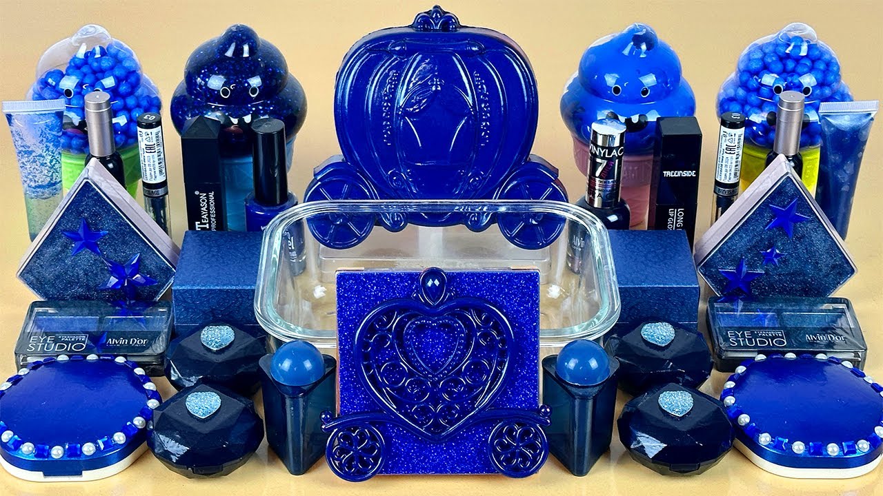 ASMR Slime Mixing ”Navy BLUE” 💙 makeup, Eyeshadow, glitter into slime ...