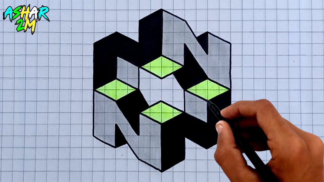 How to Draw 3D Art / Letters / Shapes Drawing on Paper 3D Letter N ...