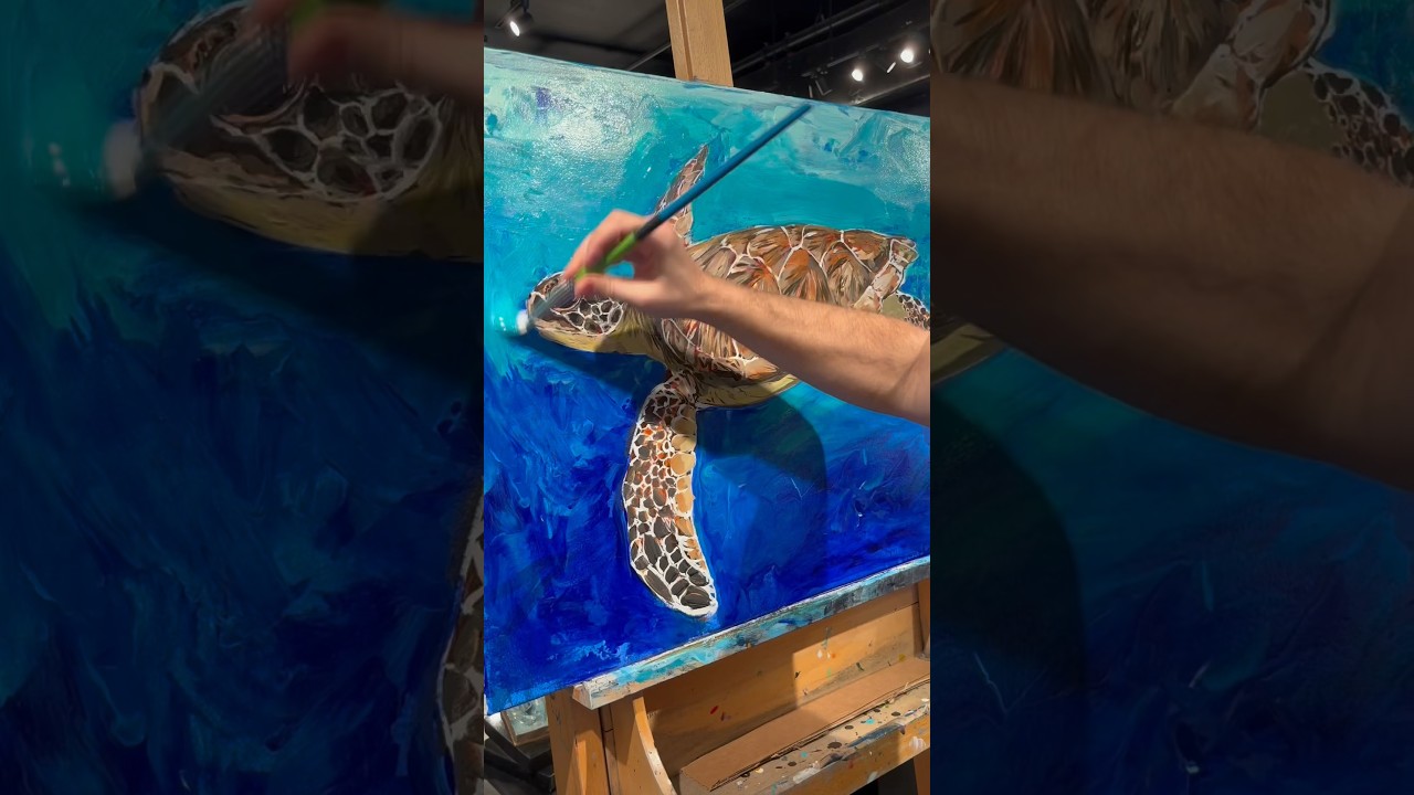 Painting a sea turtle at Ocean Blue Galleries Key West #painting # ...