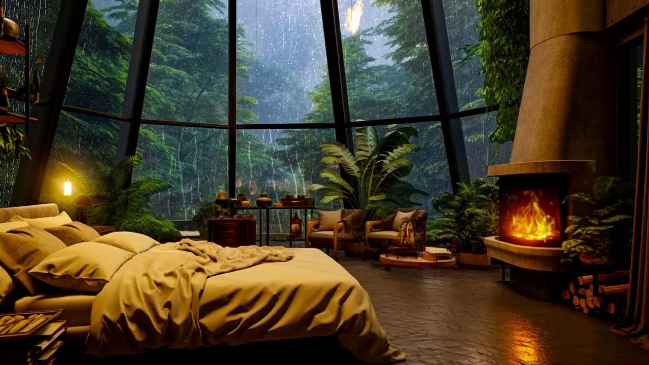 Cozy Rain Sounds | Gentle Rain Sounds & Cozy Fireplace in Cozy Cabin at ...