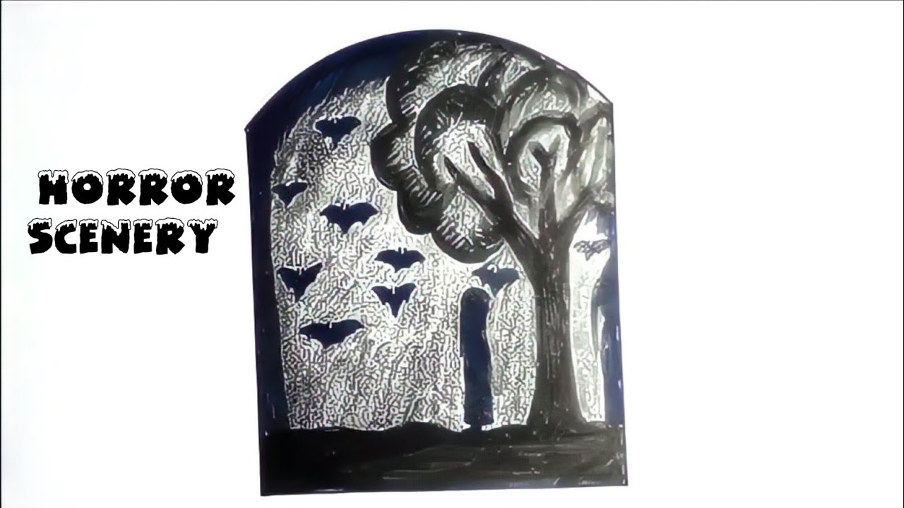 Moonlight horror scenery drawing with pencil / pencil sketch step by ...