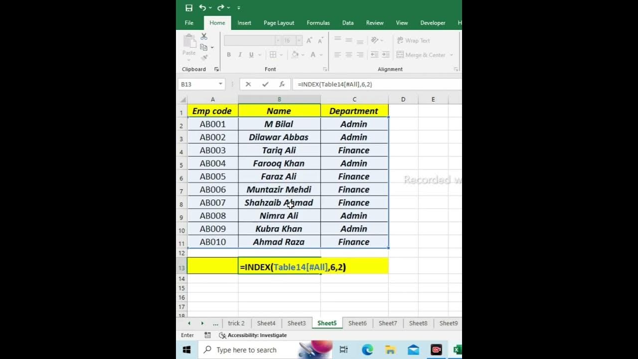 Index Function In Excel Excel Exceltips Exceltutorial Exceltricks Excelfunctions Index
