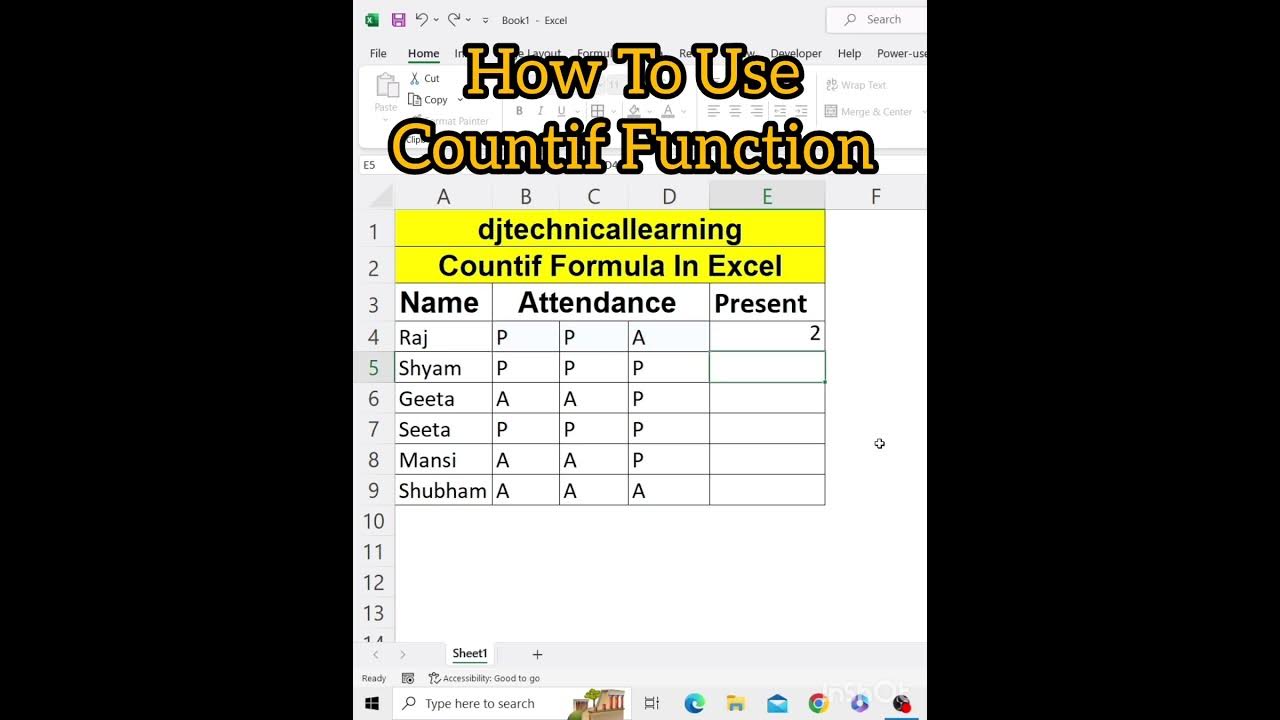 Countif Formula in Excel | Excel Tutorial 2024 | #excel #exceltutorial ...