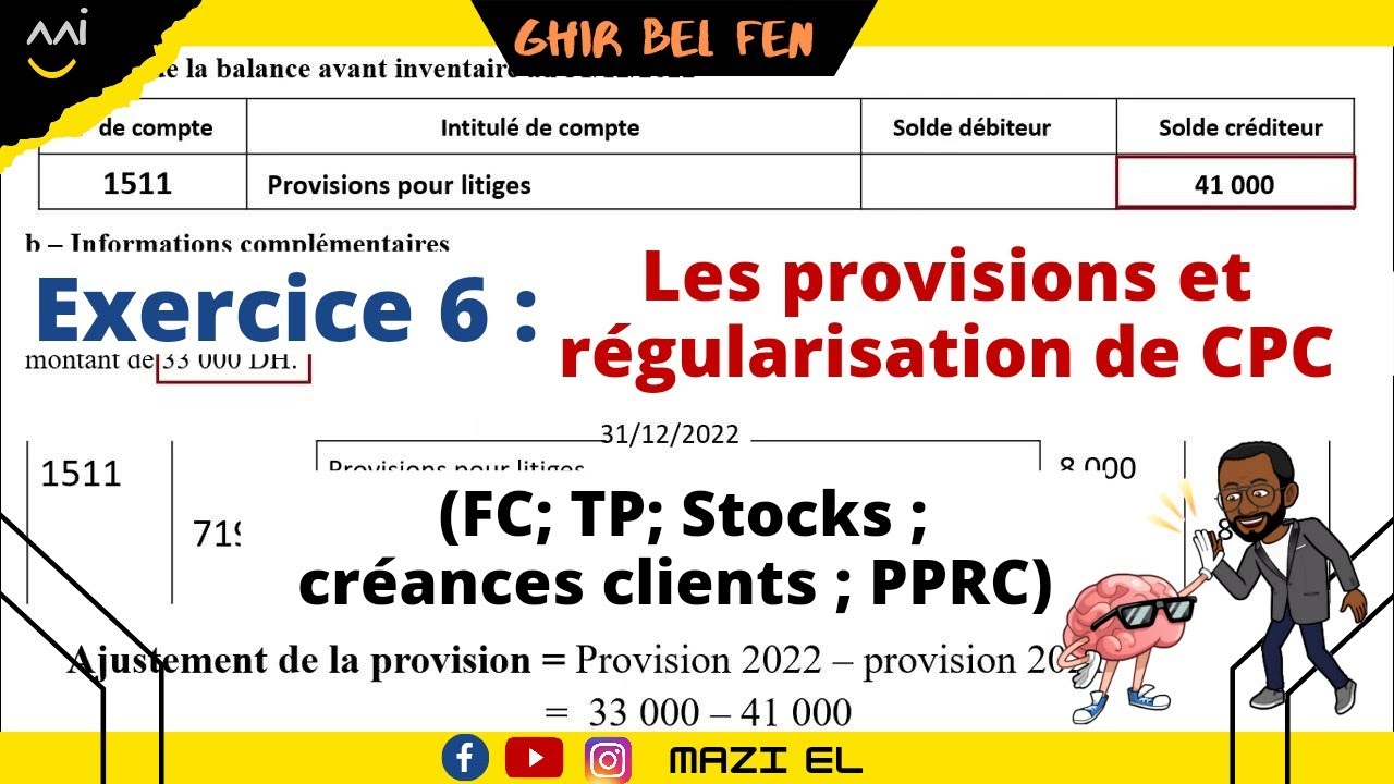 Exercice 6 sur les provisions et régularisation des comptes de produits ...