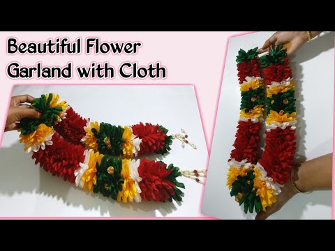 క్లాత్ తో పూల దండలు ఇలా చేసుకోవచ్చు|| Fabric Garland || Flower Garland ...