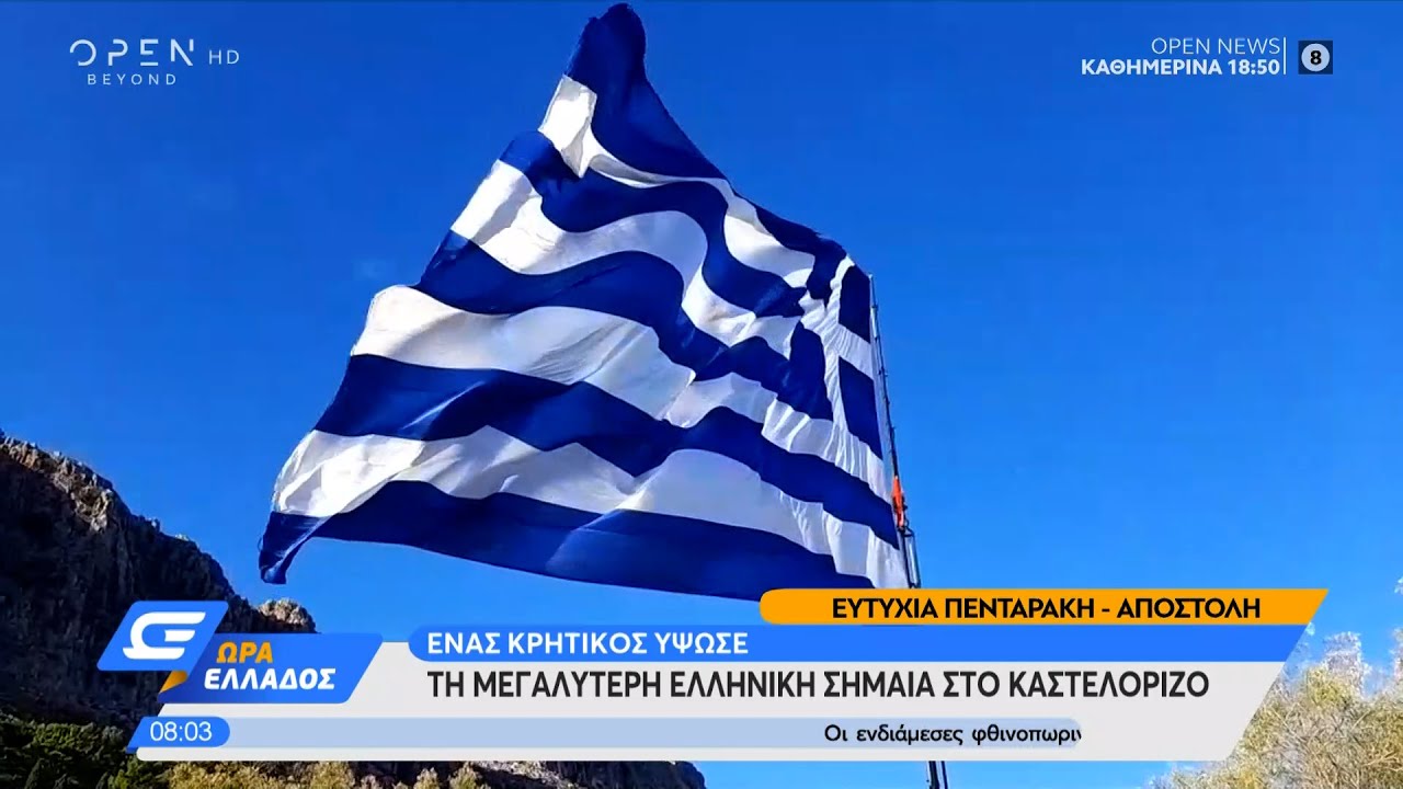 Η μεγαλύτερη ελληνική σημαία κυματίζει στο Καστελόριζο | Ώρα Ελλάδος 28 ...