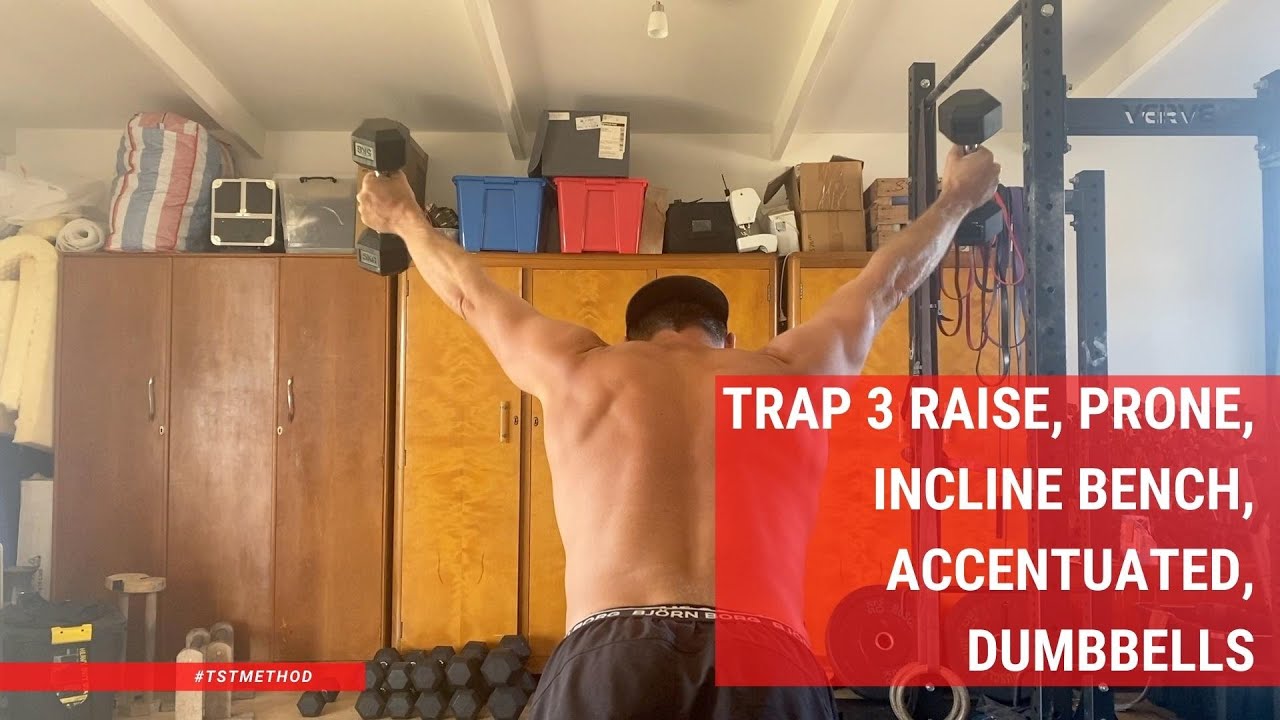 Trap 3 Raise, Prone, Incline Bench, Accentuated, Dumbbells - YouTube