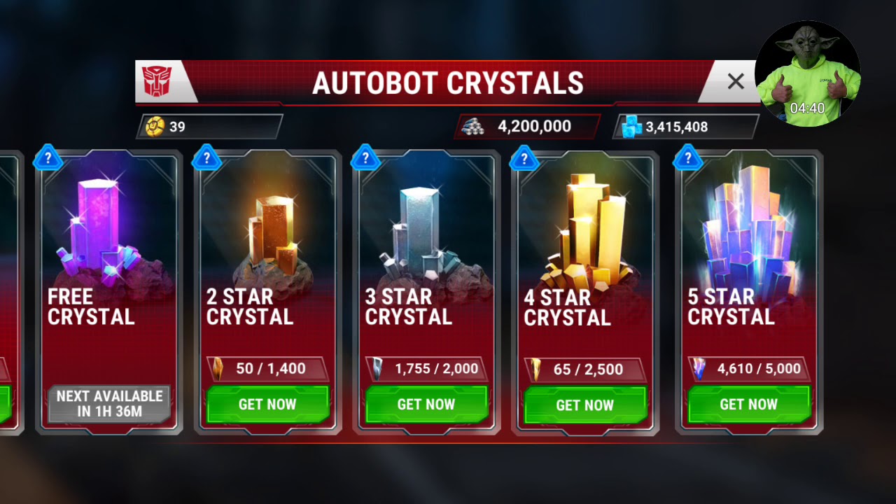 Transformers Earth Wars Cosmic Crystals 5-Star opening - YouTube