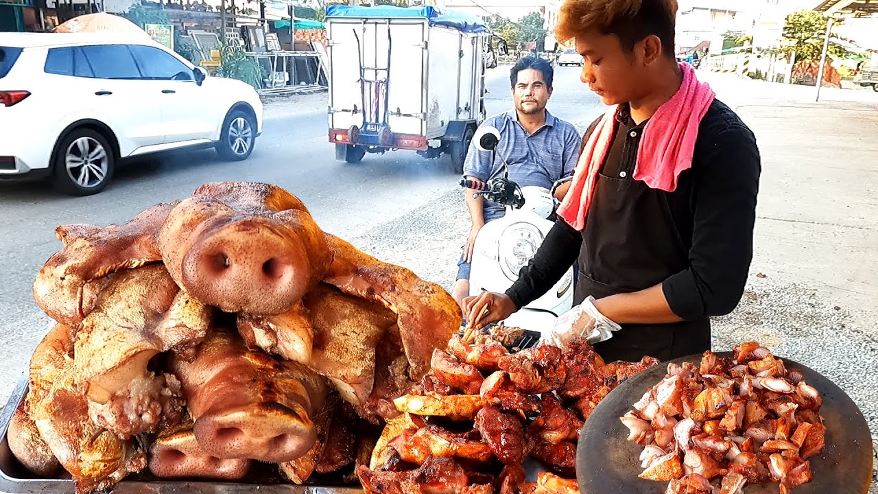 $2.50 per box! BBQ Pork Mask (Boneless) - Cambodian street food - YouTube