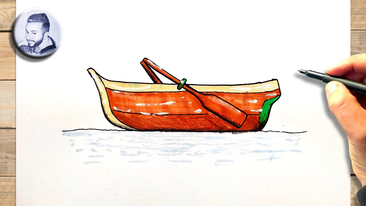 Comment dessiner une barque de profil facile - YouTube