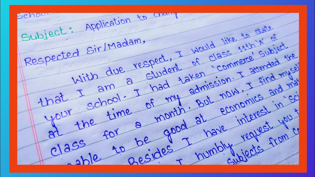 Write an application to principal for change the subject - YouTube