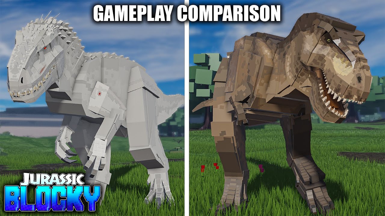 Jurassic Blocky INDOMINUS REX & T-REX Gameplay Comparison! - YouTube
