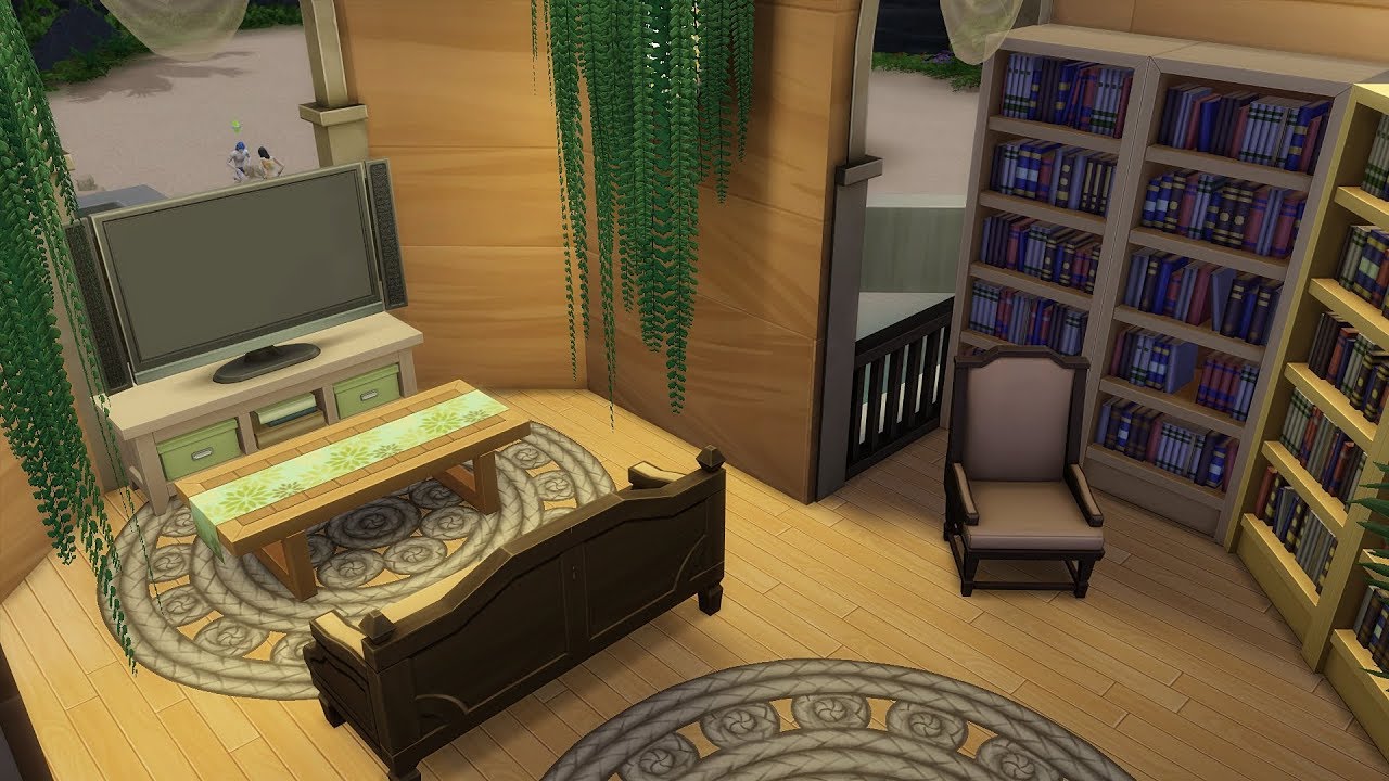 The Sims 4: Speed Build | Sand Castle – the living room with library ...