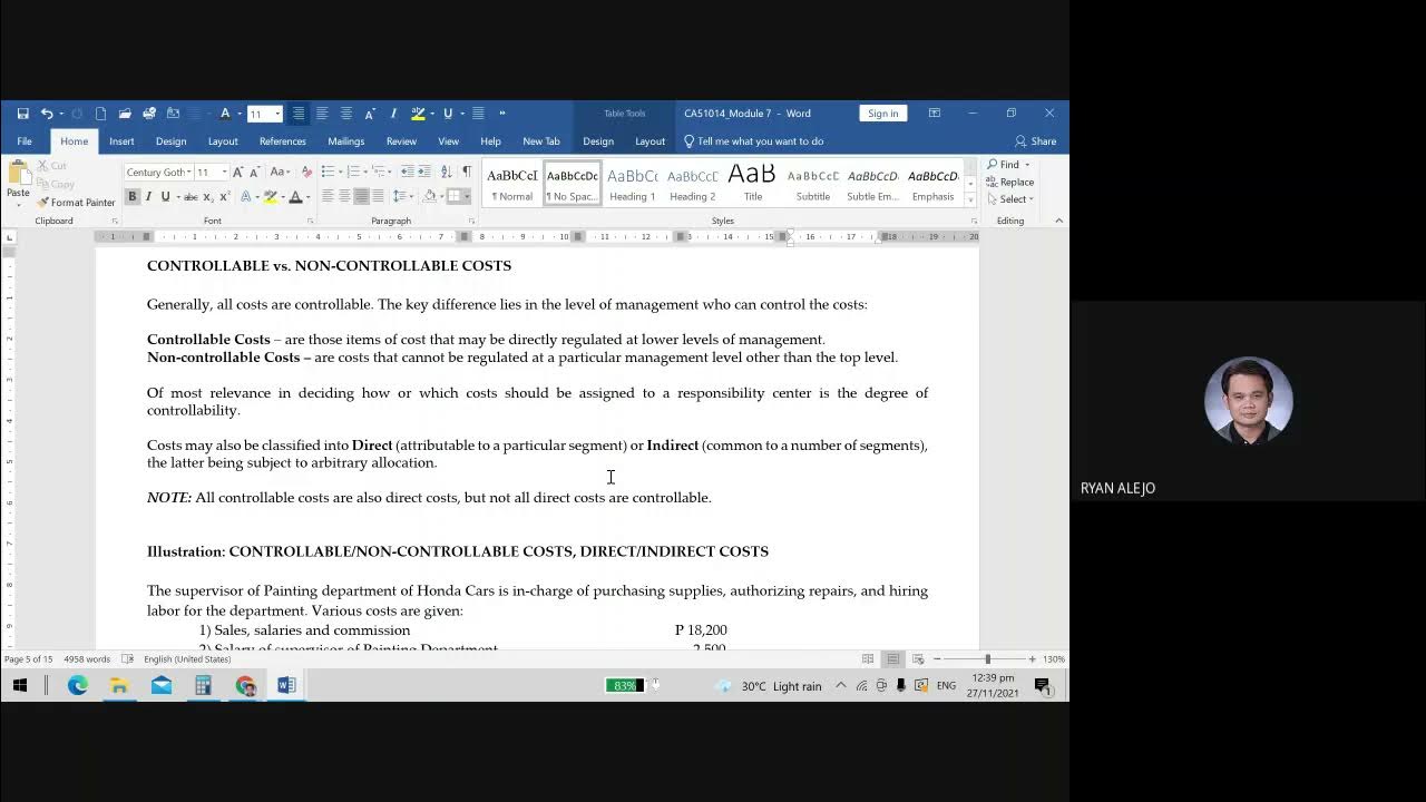RESPONSIBILITY ACCOUNTING Controllable vs Non Controllable Costs - YouTube