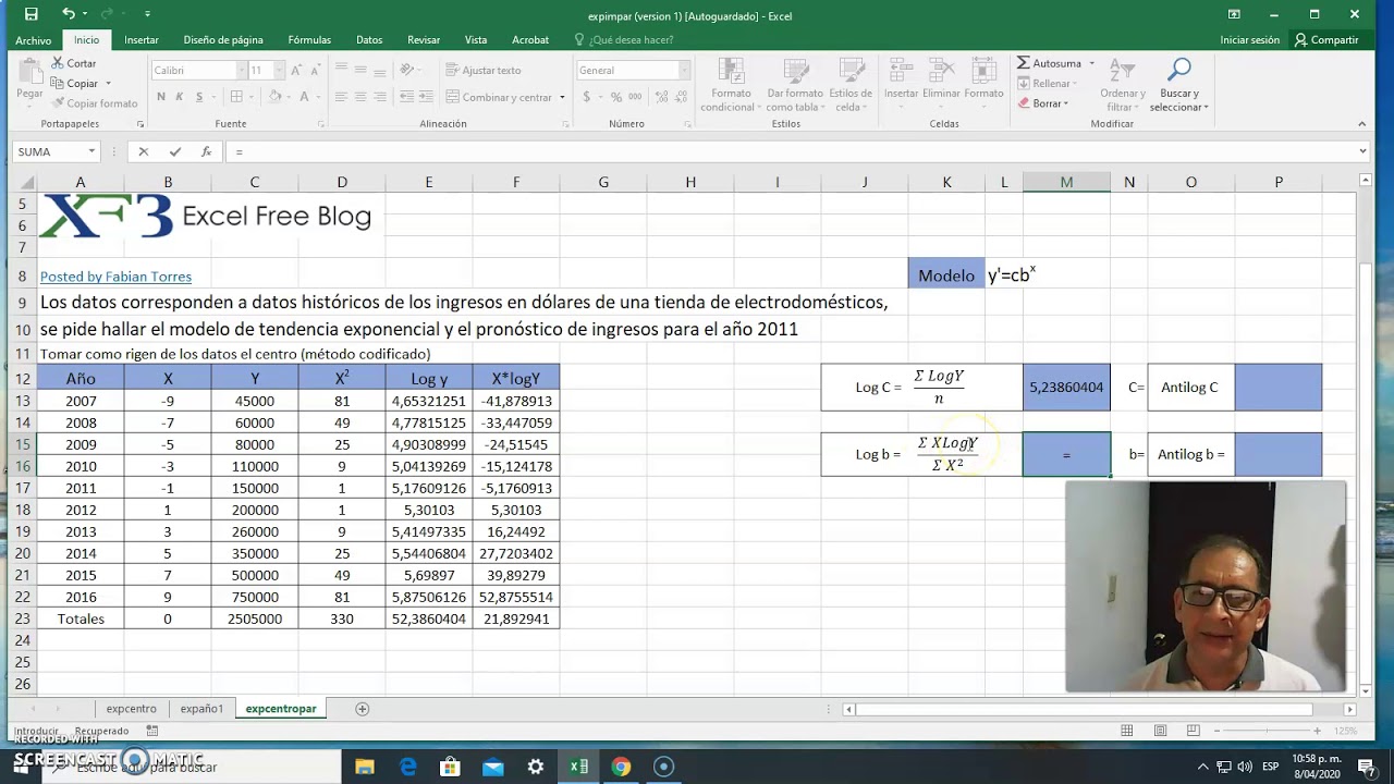 Tendencia exponencial: origen de los datos el centro, n par - YouTube