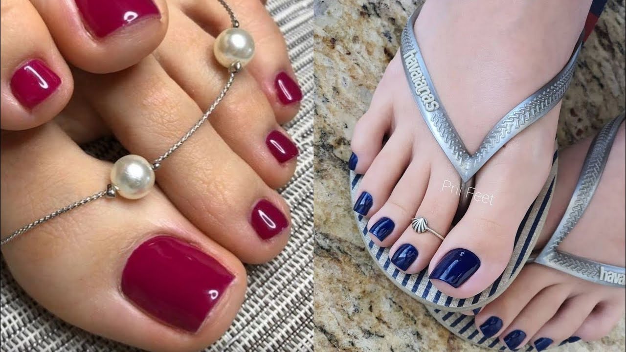 Astounding and adorable shiny toe nails pedicure ideas// Glossy french ...